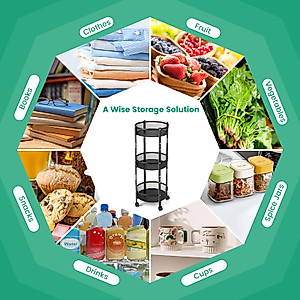 Giantex 3-Tier Fruit Vegetable Basket with Rollers - 35" Tall No Assembly Required Metal Wire Storage Organizer Trolley Cart, Tool-Free Assembly One-Second Folding Utility Cart with Wheels