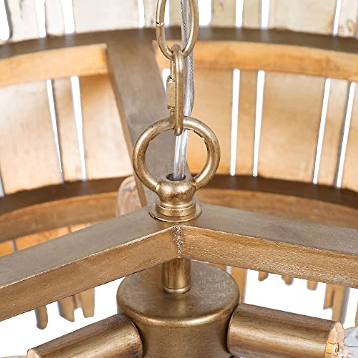 Gold Chandelier, Modern Farmhouse Chandelier, Dining Room Lighting Fixtures Hanging with Wood Framework and Gold Finish, Chandeliers for Dining Rooms, Kitchen, Foyer, Living Room, 20" D x 8" H