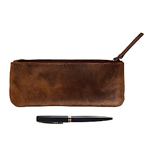 Leather Pencil Case Pencil Bag | Small Leather Pouch, Zipper Pencil Pouches Holder Aesthetic Pencil Case for Adults Men Boys Coin Purse Money Bag Pen Bag Key Small Tool Pouch Jewelry Bag - Antique