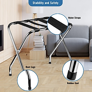 USTECH Luggage Rack-Single Tier, Pack of 1, Chrome, Fully Asssembled, Foldable Rack for Guest Room
