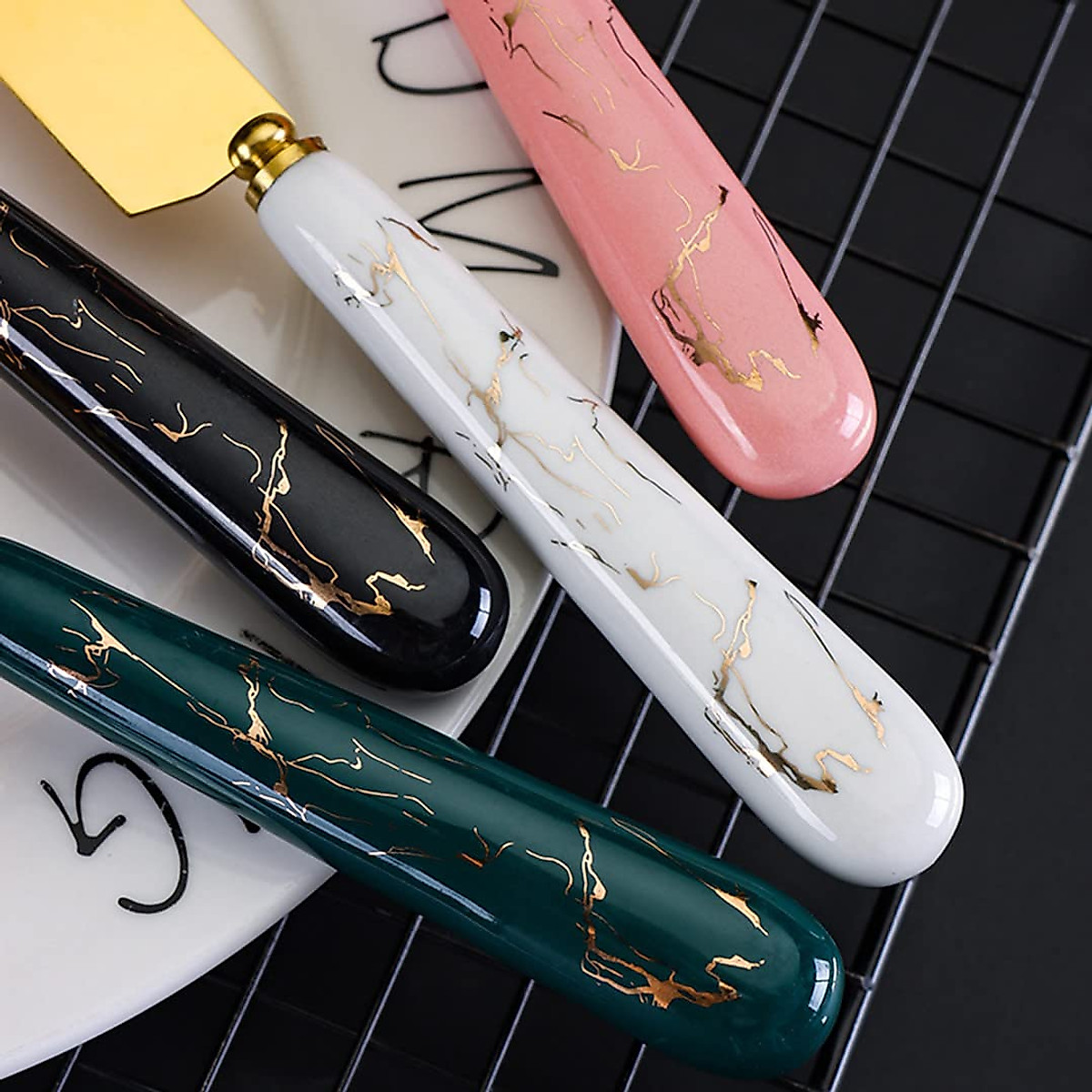 AXIAOLU Wedding Cake Knife and Server Set, Gold Cake Knife Set for Wedding, Stainless Steel Ceramic Handle Cake Pie Serving Set Gift for Anniversary Birthday Parties(Black)