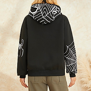 Meiweileya Y2k Full Zip Up Hoodie Spider Skeleton Graphic Jackets for Women Man Teen Girls Aesthetic Harajuku Clothes