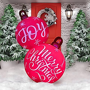 30 Inch Light up Giant Christmas PVC Inflatable Decorated Ball Ornaments Xmas Blow up Christmas Ball Decorations Outdoor with LED Light and Remote for Yard Lawn Porch Tree Pool (Joy)