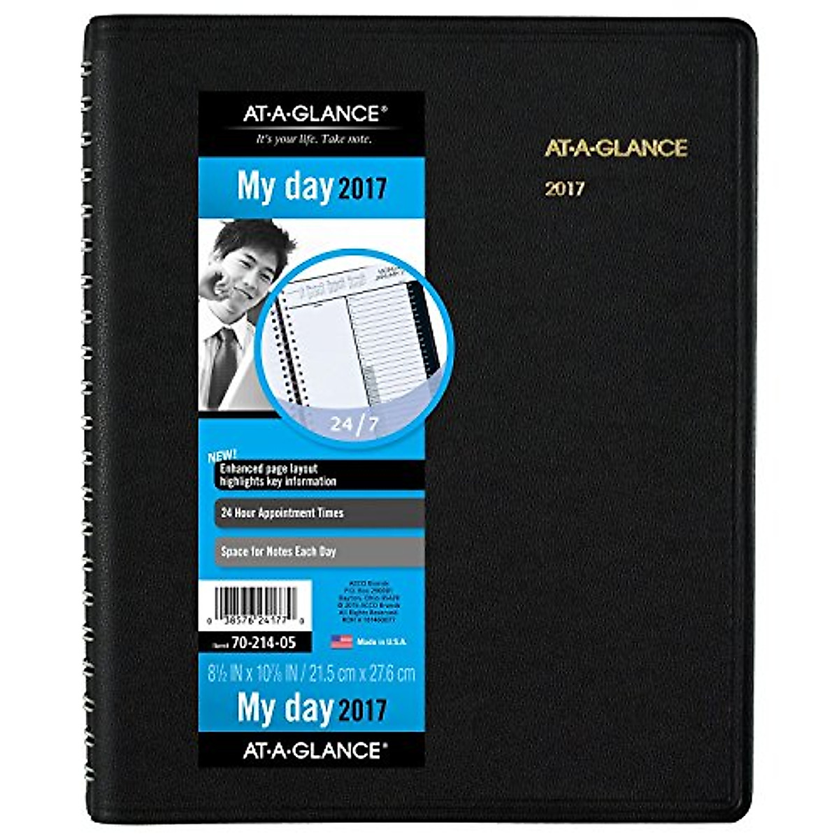 AT-A-GLANCE Daily Appointment Book / Planner 2017, Wirebound, 24-Hour, 8-1/2 x 10-7/8", Black (70-214-05)