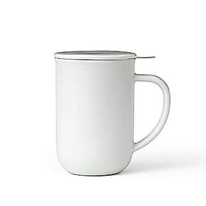 VIVA Minima Balance Pure White Porcelain Infuser Tea cup 17 oz / 500 ml Mug with Stainless Steel Infusion Mesh and Lid - Perfect for Loose Leaf Tea Brewing
