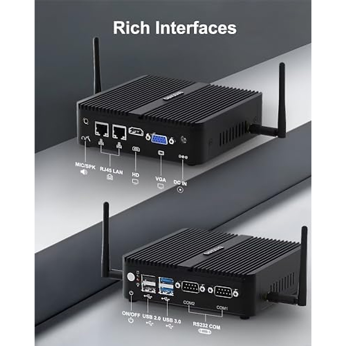 BASOARO Mini Industrial Computer, Micro PC, Celeron J4125 Processor, 8G RAM 1TB SSD, Gigabit Ethernet, 2*RS232 COM Port, HD/VGA Display, Dual Band WiFi, BT