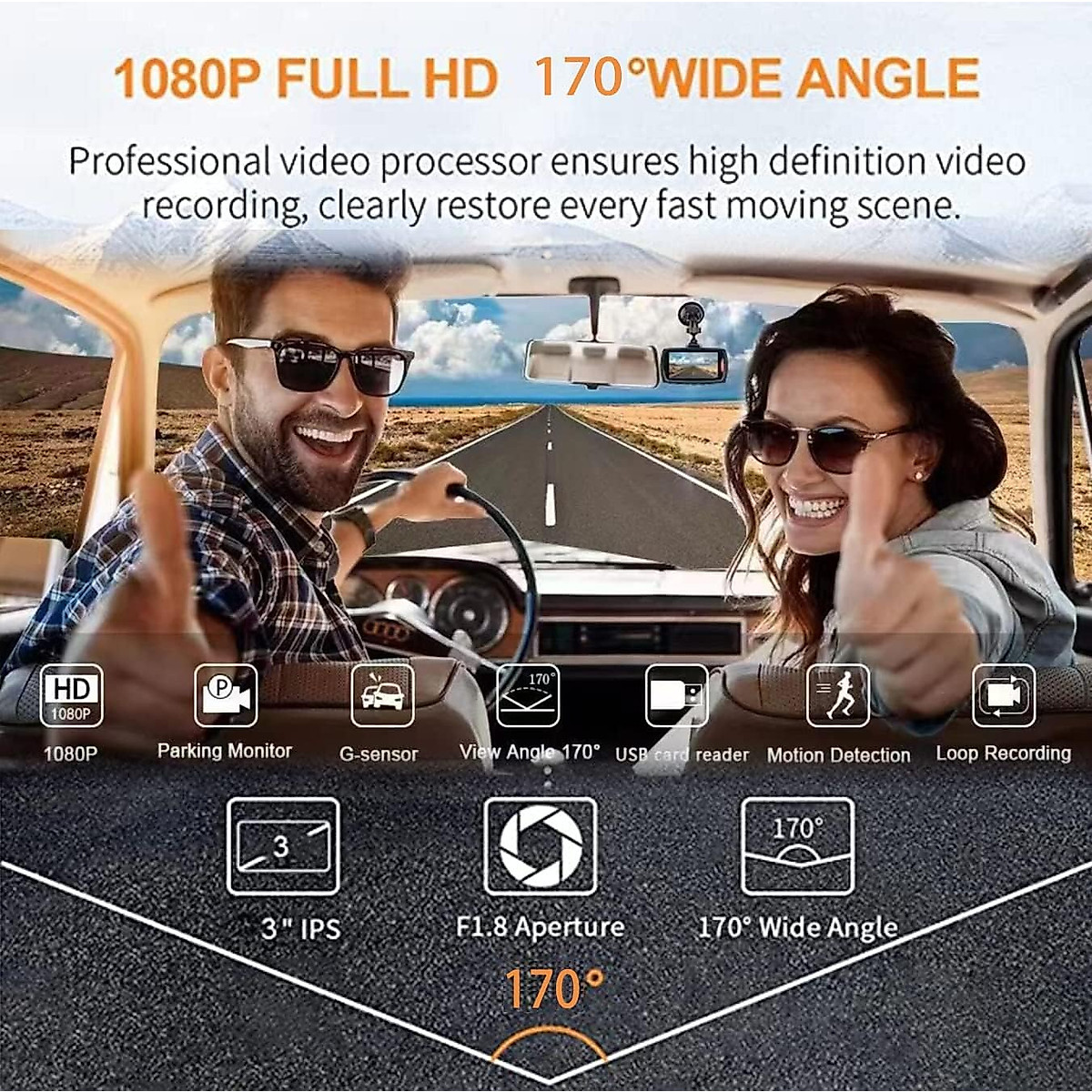Dash Cameras for Cars 1080P Full HD Driving Recorder with 2.7" IPS Screen,170°Wide Angle Car Camera,Loop Recording, 24H Parking Monitor,Motion Detection,G-Sensor,WDR