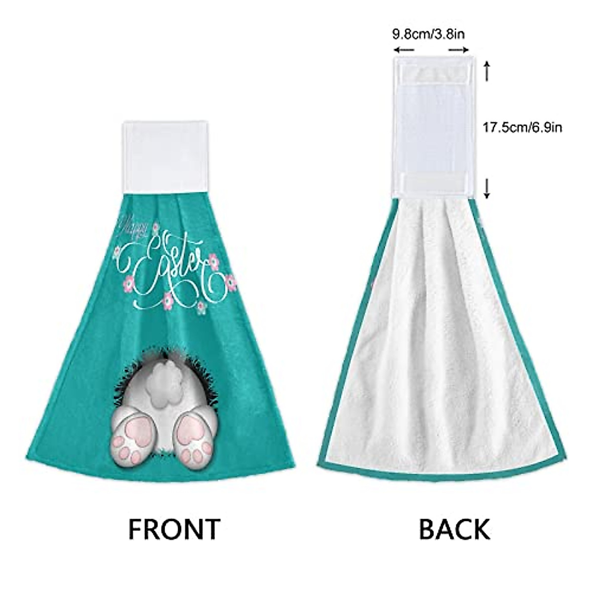 KOCOART Cute Bunny Foot Tail Kitchen Oven Towels Happy Easter Day Hanging Hand Towel with Loop 2 Pieces Super Absorbent Dishcloth Fingertip Tea Bar Dish Towel for Bathroom Tabletop