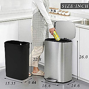 Stainless Steel Step Trash Can 13 Gallon Metal Trash Can with Lid Large Garbage Cans Garbage Bin, Wastebasket with Pedal for Kitchen, Bathroom, Restroom Office Trash Bin, Silver/Nickel