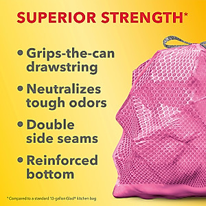 GLAD ForceFlexPlus Tall Kitchen Drawstring Trash Bags, 13 Gallon Pink Trash Bag for Kitchen Trash Can, Cherry Blossom Febreze Freshness and Leak Protection, 90 Count