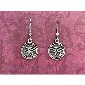 Eye of Horus Egyptian Earrings, Silver Tone, with Message Card