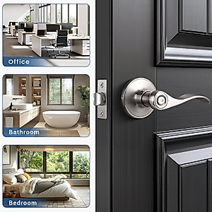 Knobonly 6 Pack Brushed Satin Nickel Door Lever Privacy Door Handles, Zinc Alloy Door Handle Interior, Keyless Lock for Bedroom or Bathroom