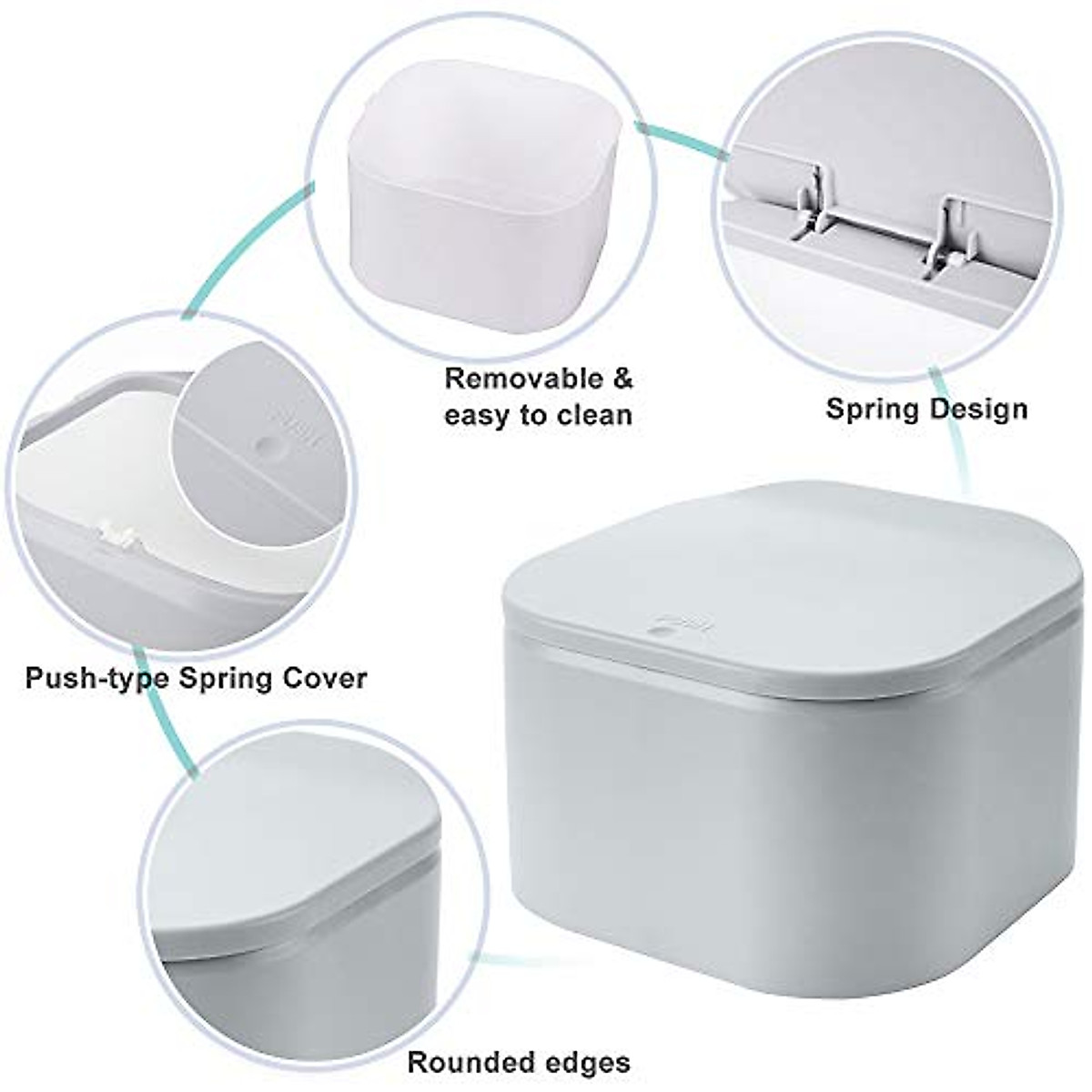 Small Trash Can with Lid, Mini Plastic Table Countertop Desktop Garbage Bin for Study Desk Dressing Table Office Kitchen Bathroom Bedroom Living Room, Grey