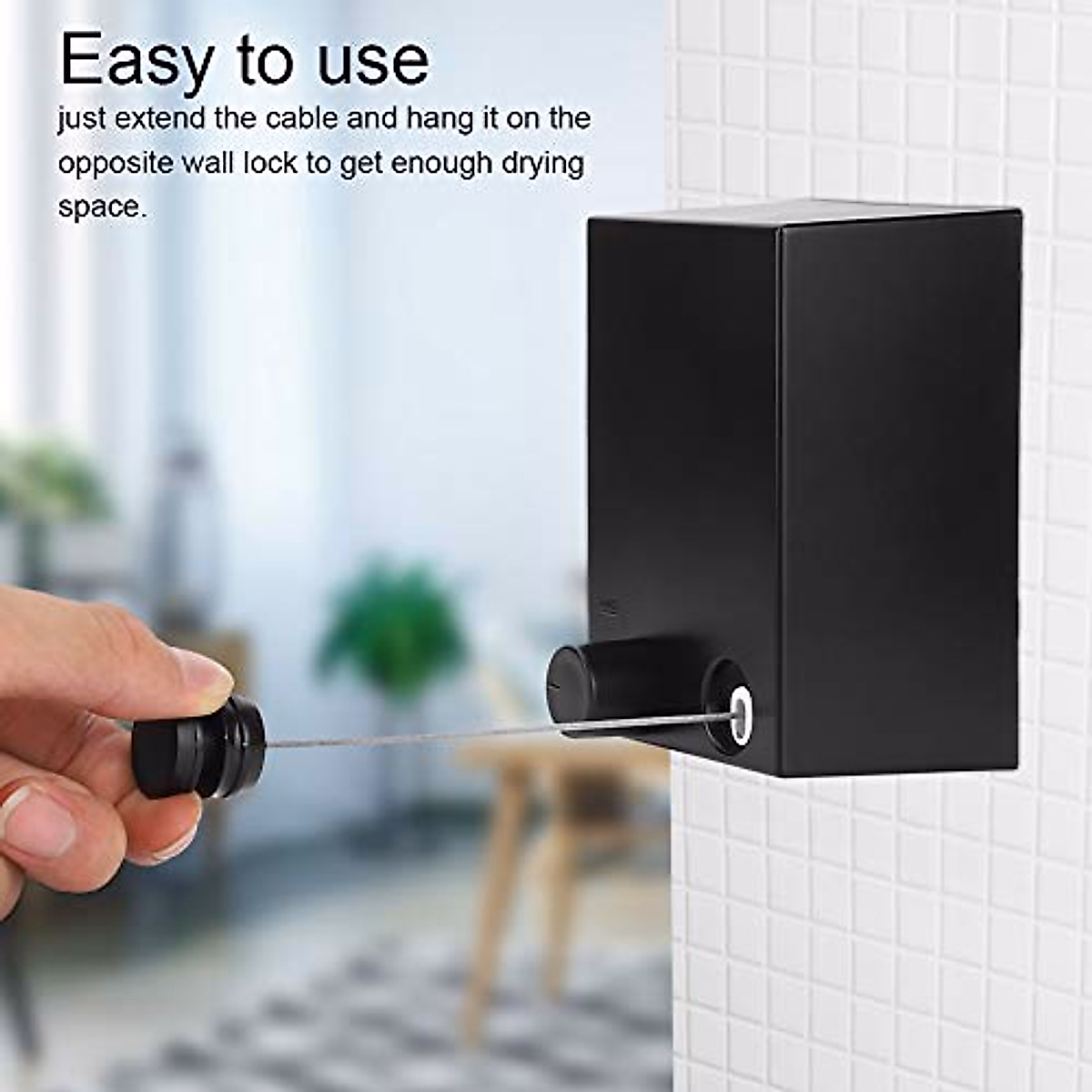 Retractable, Telescopic Adjustable Wall Mounted Drying Rope for Indoor Outdoor, Max Load 44lb(White) (Color : Black)