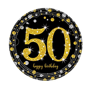 50th Birthday Black And Gold Party Supplies, Disposable Tableware,16 Guest, 50 Years Birthday Decorations For Men,Include Paper Plates, Banner Cups Napkins Tablecloth Cutlery…