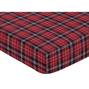 Red and Black Woodland Plaid Flannel Baby or Toddler Fitted Crib Sheet for Rustic Patch Collection by Sweet Jojo Designs