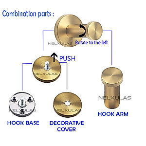 NELXULAS Golden Brushed Stainless Steel Single Heavy Duty Wall Mount Hook, Bath Towel Hooks, Robe Hooks, Coat Hanger, 4 PCS (8 inch)