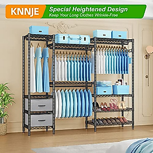 KnnJe Garment Rack Heavy Duty Clothes Rack Clothes Racks for Hanging Clothes, S60 + S8