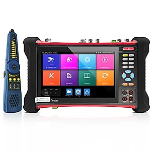 Rsrteng CCTV Tester Upgraded Version 8K IP Camera Tester CCTV Camera Tester with TVI CVI AHD SDI Coaxial Camera Test Networl Tools Cable Tester Support DMM OPM TDR POE HDMI DC24V Dual Network Port