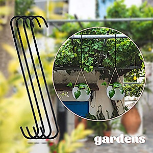 Bercoor 8 Pack 11.8 inch Extra Large S Hooks Black Heavy Duty Plant Hanging Hooks Long S Shaped Extension Hooks for Kitchenware, Pots, Utensils, Plants, Wardrobe, Gardening Tools, Clothes