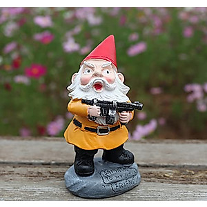 SHOWFEICAT Funny Garden Gnome with Gun Military Gnome Fighting Outdoor Indoor Lawn Statue Patio Porch Decoration