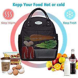 Scorlia Insulated Lunch Bag Backpack for Women, Convertible Lunch Cooler Tote with Side pocket, Tall Reusable lunch Box Container with Drinks Holder for Girl, School, Office, Beach, Picnic, Black