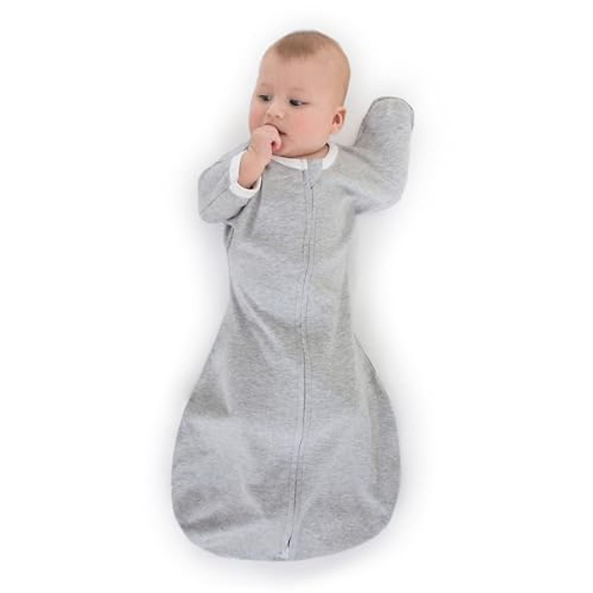 SwaddleDesigns Transitional Swaddle Sack with Arms Up Half-Length Sleeves and Mitten Cuffs, Medium, 3-6 Months, 14-21 lb, Heathered Gray (Arms Up Swaddle, Transition Swaddle Sleep Sack)