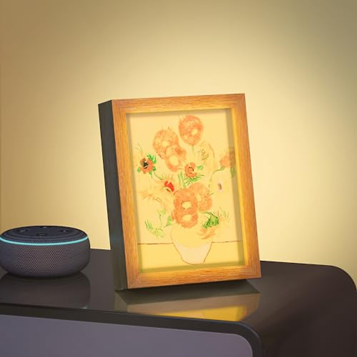 ESUE Idea Art Design Night Light for Kids or Family, Picture Desk Lamp, 8.6 inch Bedside Table Lamp, 3 Light Modes Dimmable Desktop LED for Living Room Home Office Gifts (VG-Sunflowers)