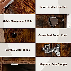 Giantex Nightstand with Charging Station - 55" Tall Bedside Table with 6-Level Adjustable Shelves, Multifunctional End Table & Bookshelf, Modern Storage Cabinet for Bedroom (Rustic Brown)