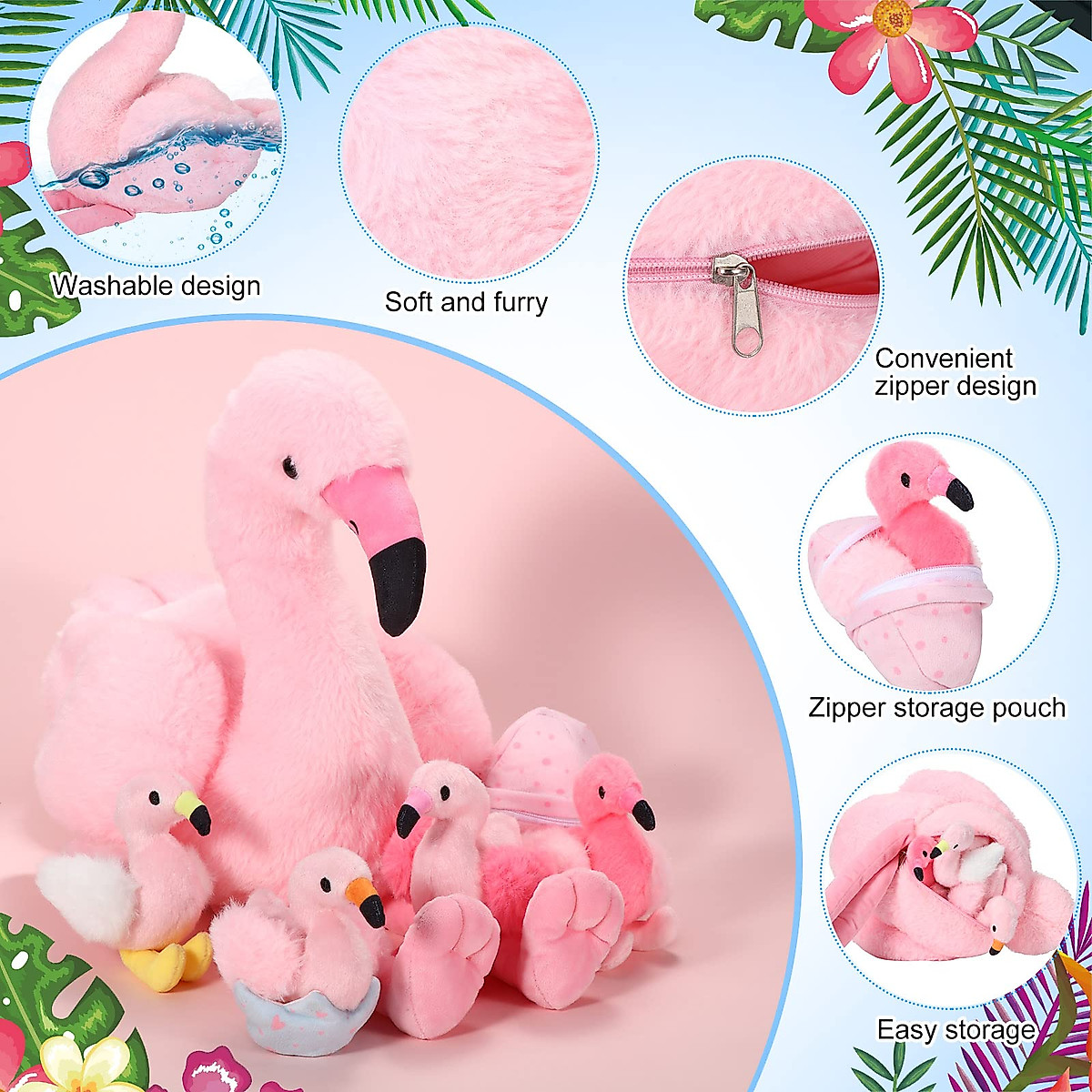 Skylety 6 Pieces Plush Flamingo Stuffed Animal 20 Inch Mommy Stuffed Flamingo with 4 Flamingo and 2 Eggs Pink Flamingo for Decoration Valentines Party Favors Christmas