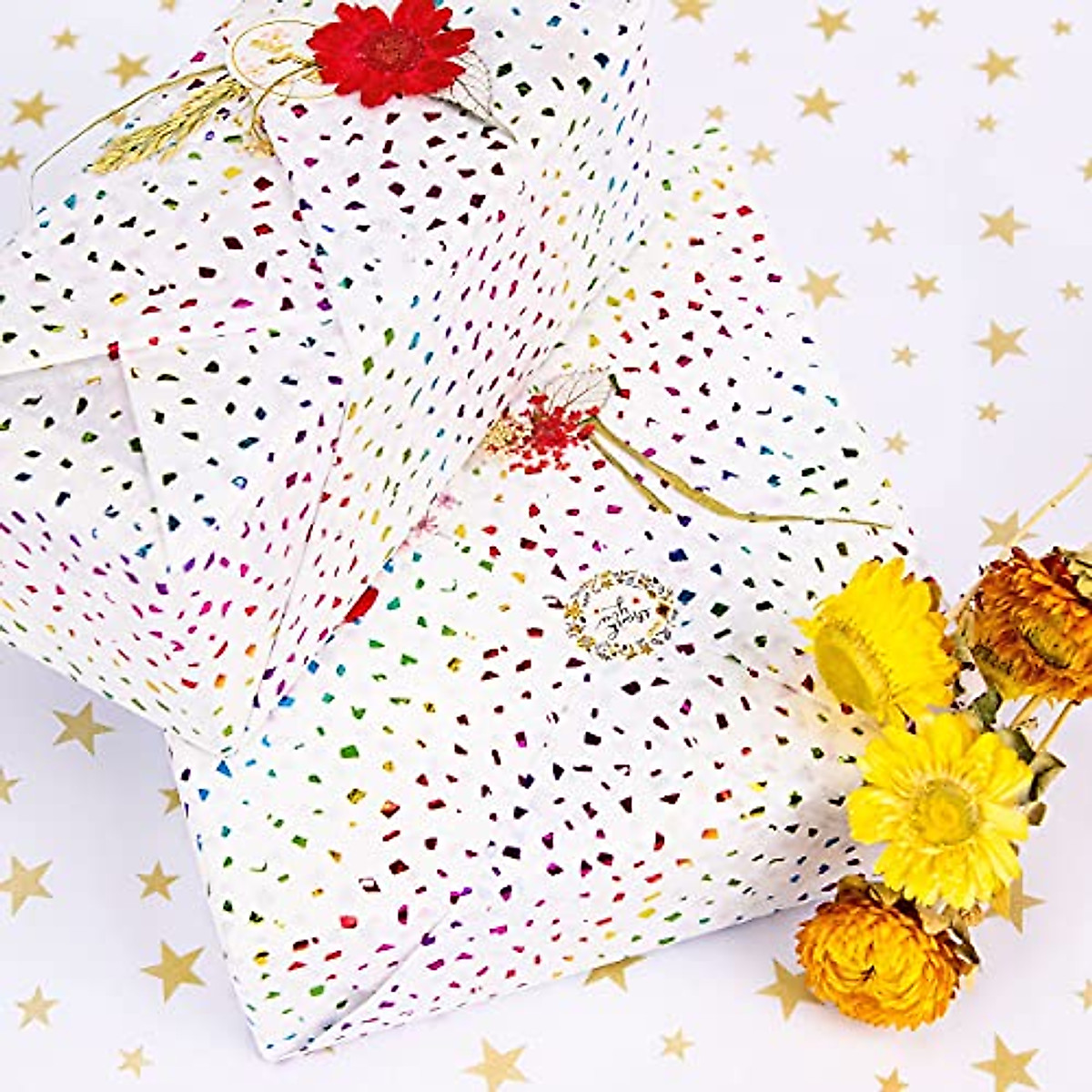 MR FIVE 25 Sheets Rainbow Tissue Paper Bulk,20" x 28",Glitter Tissue Paper for Gift Bags,Rainbow Sparkle on White Tissue Paper,Gift Wrapping Tissue Paper for Graduation,weddings,Birthday,Holiday Party