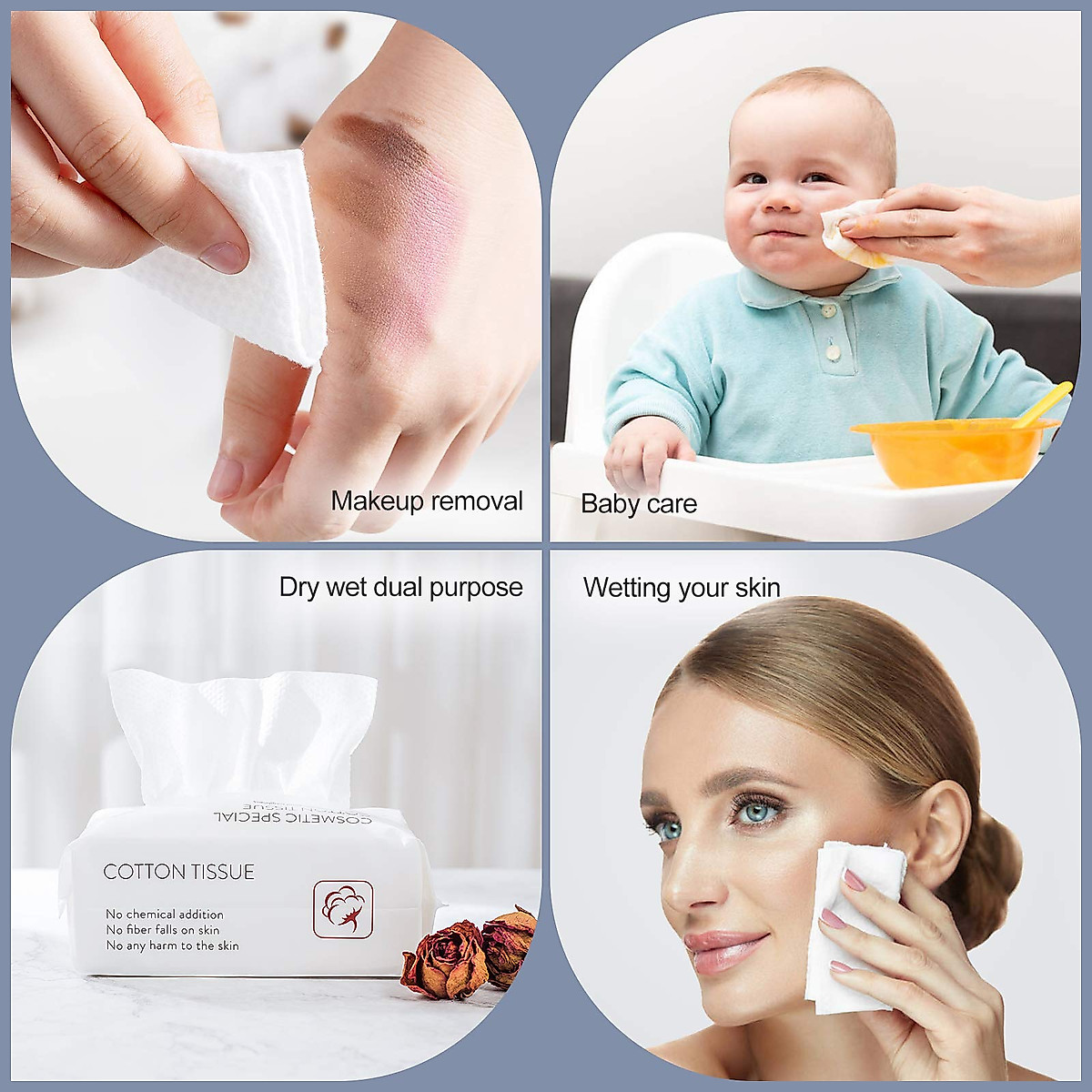 Disposable Face Towel Facial Tissue Soft Cotton Facial Cleansing Cloths Towelettes Dry for Cleaning Office Travel Makeup Remove