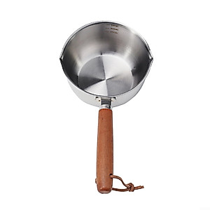 150/300/500ML Stainless Steel Hot Oil Sauce Pan Butter Warmer Pot Milk Warmer Butter Melting Pot Small Heating Cookware Soup Pot with Wooden Handle(300ml)