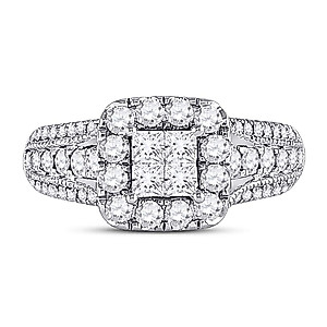 Dazzlingrock Collection 14kt White Gold Princess Diamond Halo Bridal Wedding Engagement Ring 1-1/3 Cttw
