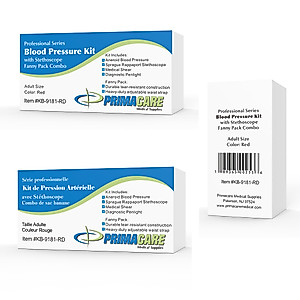 Primacare KB-9181 Professional Series Blood Pressure kit with Sprague Rappaport Stethoscope, Fanny Pack Aneroid Combo for Medical Emergencies and First Aid Purposes, Red, 8x2x6 inches