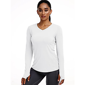 CADMUS Women's V-Neck Workout Shirts Long Sleeve Yoga Top Athletic Running T Shirt,Black, Grey, White,Medium