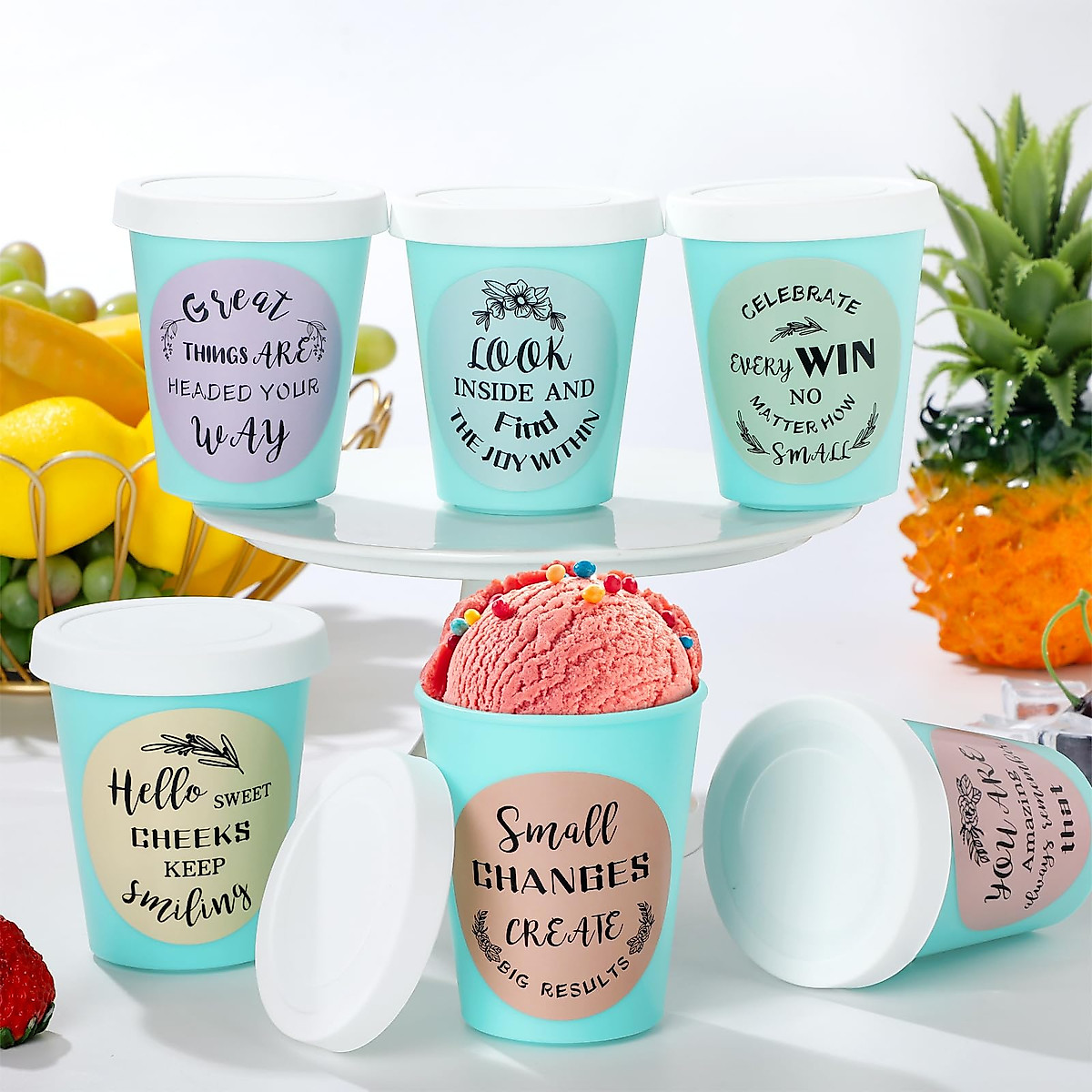 FoldTier 12 Sets 8oz Mini Ice Cream Containers with Silicone Lids Homemade Ice Cream Portion Control Containers and Weight Loss Motivation Single Serving Mini Freezer Cups for Homemade