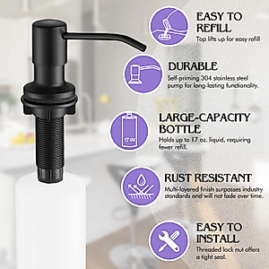 Hoanmpy Kitchen Sink Soap Dispenser,Built in,Stainless Steel(Black Matte), in Counter Soap Dispenser,Pump Set for Dish Soap or Lotion, 17 OZ，in Sink Soap Dispenser