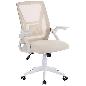 VECELO Mid-Back Swivel Ergonomic Office Chair with Adjustable Arms Mesh Lumbar Support for Computer Task Work, Beige