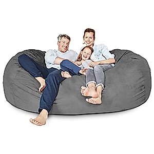 Lumaland Luxurious Giant 7ft Bean Bag Chair with Microsuede Cover - Ultra Soft, Foam Filling, Washable Jumbo Sofa for Kids, Teenagers, Adults Sack Dorm, Family Room Dark Grey