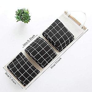 3Pcs Wall Closet Hanging Storage Bag, AUHOKY Premium Linen Fabric Over The Door Organizer, Hanging Storage Pouches with 3 Pockets for Bedroom Bathroom - Waterproof & Stylish (Black/Gray/White)