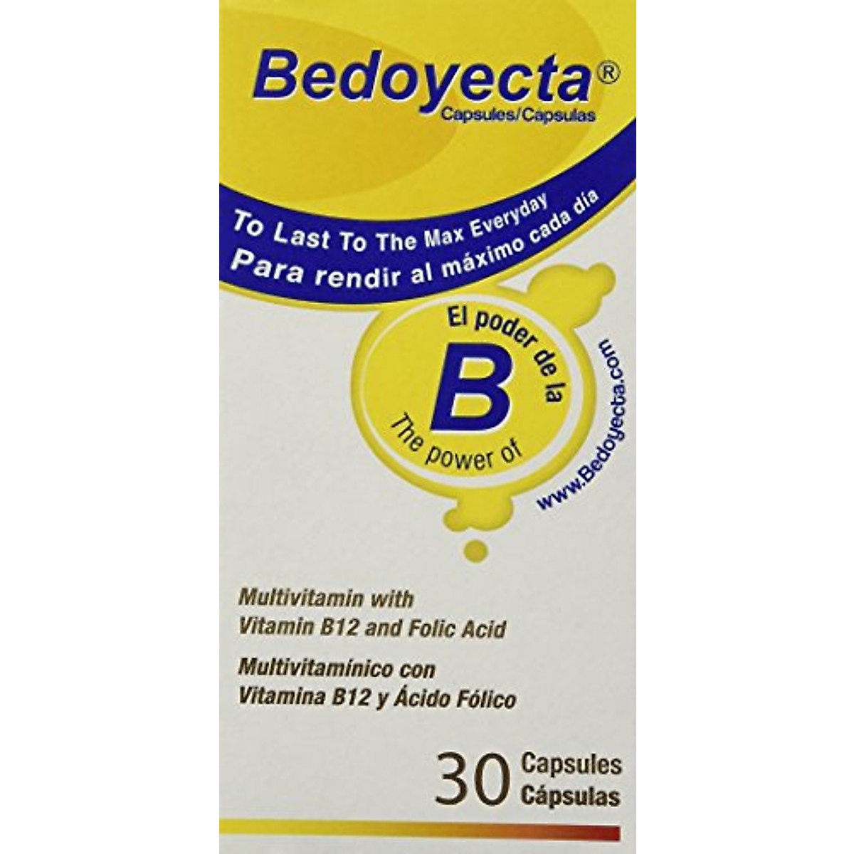 Bedoyecta Multivitamin Contains Iron, Folic Acid, Vitamin C, B1, B2, B9, and B12, 30 Count