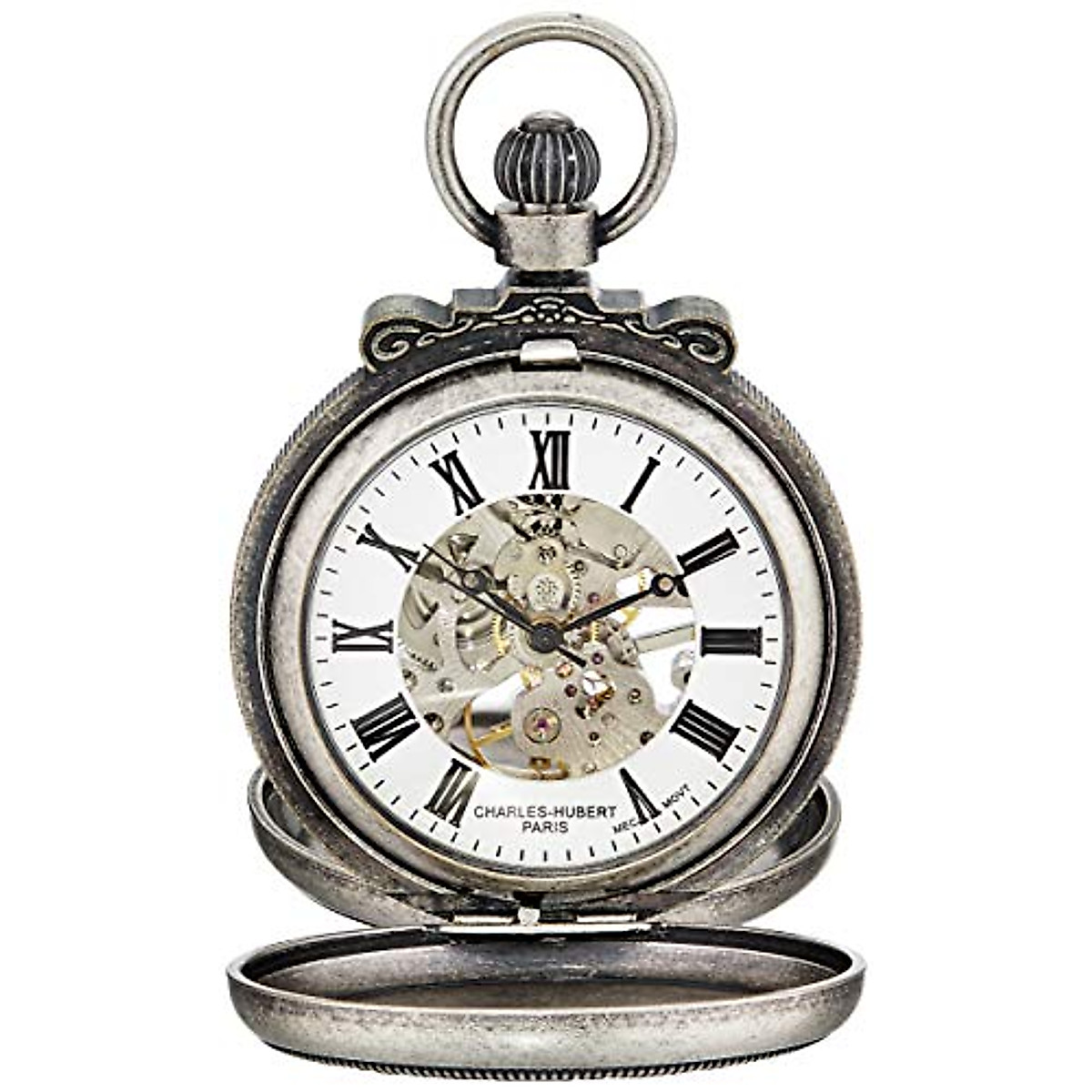 Charles-Hubert, Paris 3867-S Classic Collection Antiqued Finish Double Hunter Case Mechanical Pocket Watch