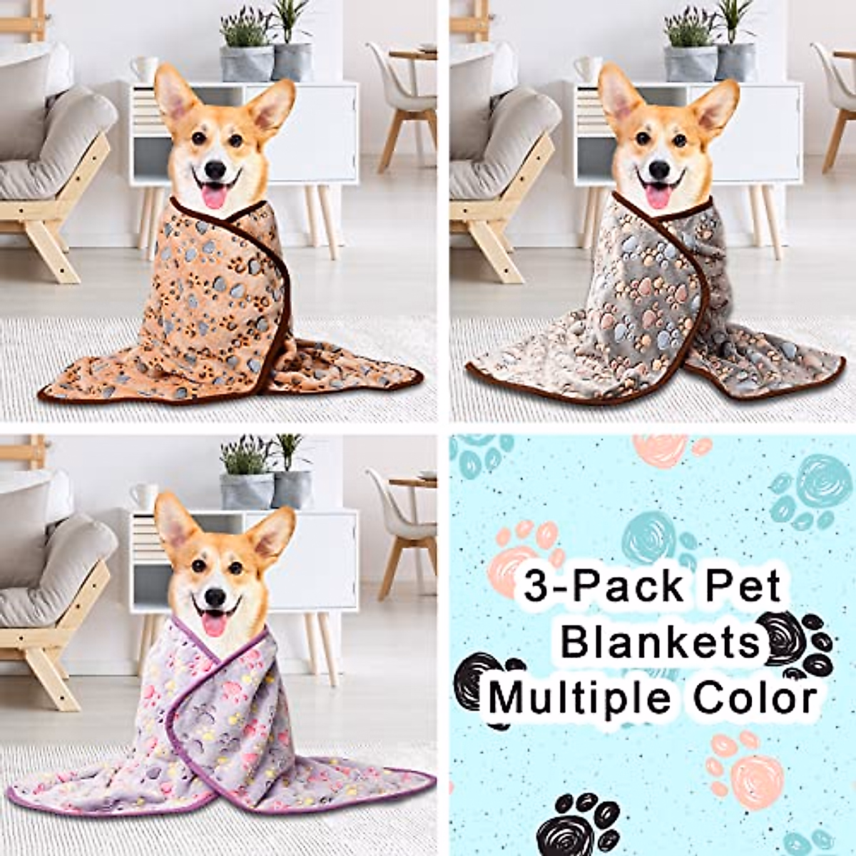 Awaytail 1 Pack 3 Dog Blankets for Large Dogs,Pet Blankets for Dog Bed Cover,Washable Soft Fleece Blankets for Couch Blanket,Blankets for Dogs Cats,41"x31"