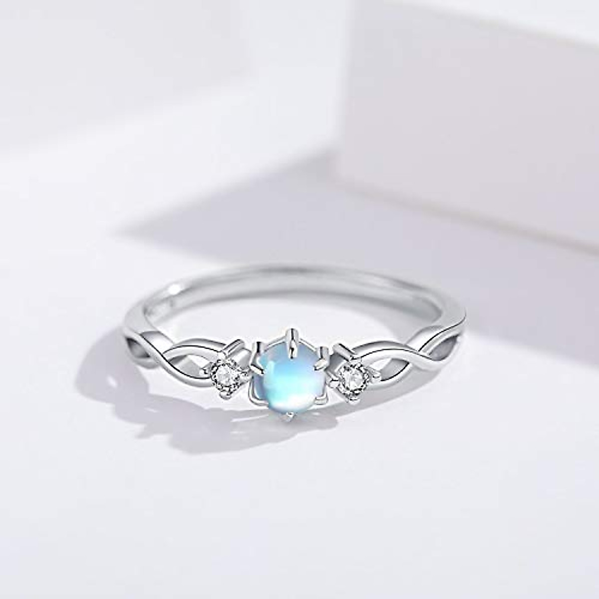 Cuoka Moonstone Ring 925 Sterling Silver Rainbow Moonstone Infinity Ring for Women Promise Rings Moonstone Jewellery for Engagement Anniversary Wedding Rings (Moonstone, 7)