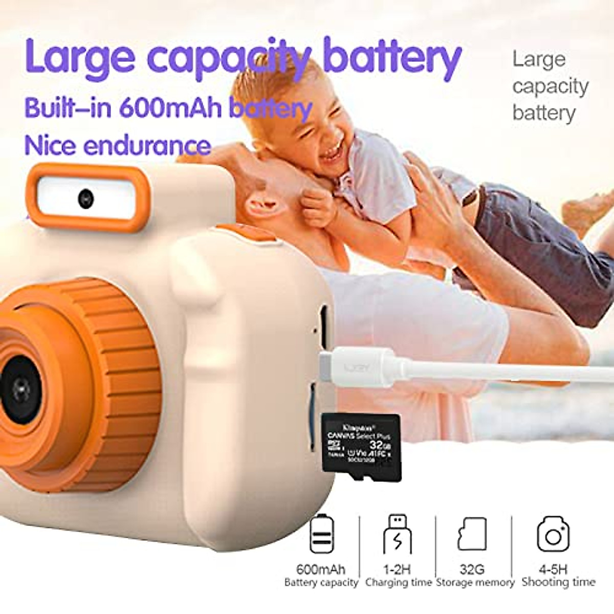 48MP Mini Kids Camera, 2.0 Inch Video Camera, Children Digital Selfie Camera, with Flashlight, 800mA Battery, 8X Digital Zoom, Support Max 32GB Card, for Toddler, 3-10 Year Old