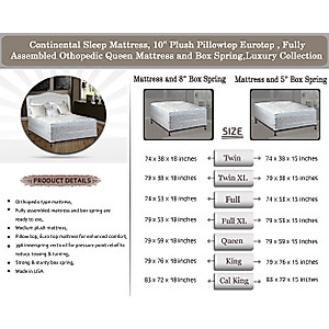 Continental Sleep 10-Inch Plush Foam Encased Hybrid Eurotop Innerspring Mattress and 8" Wood Boxspring/Foundation Set, Full XL