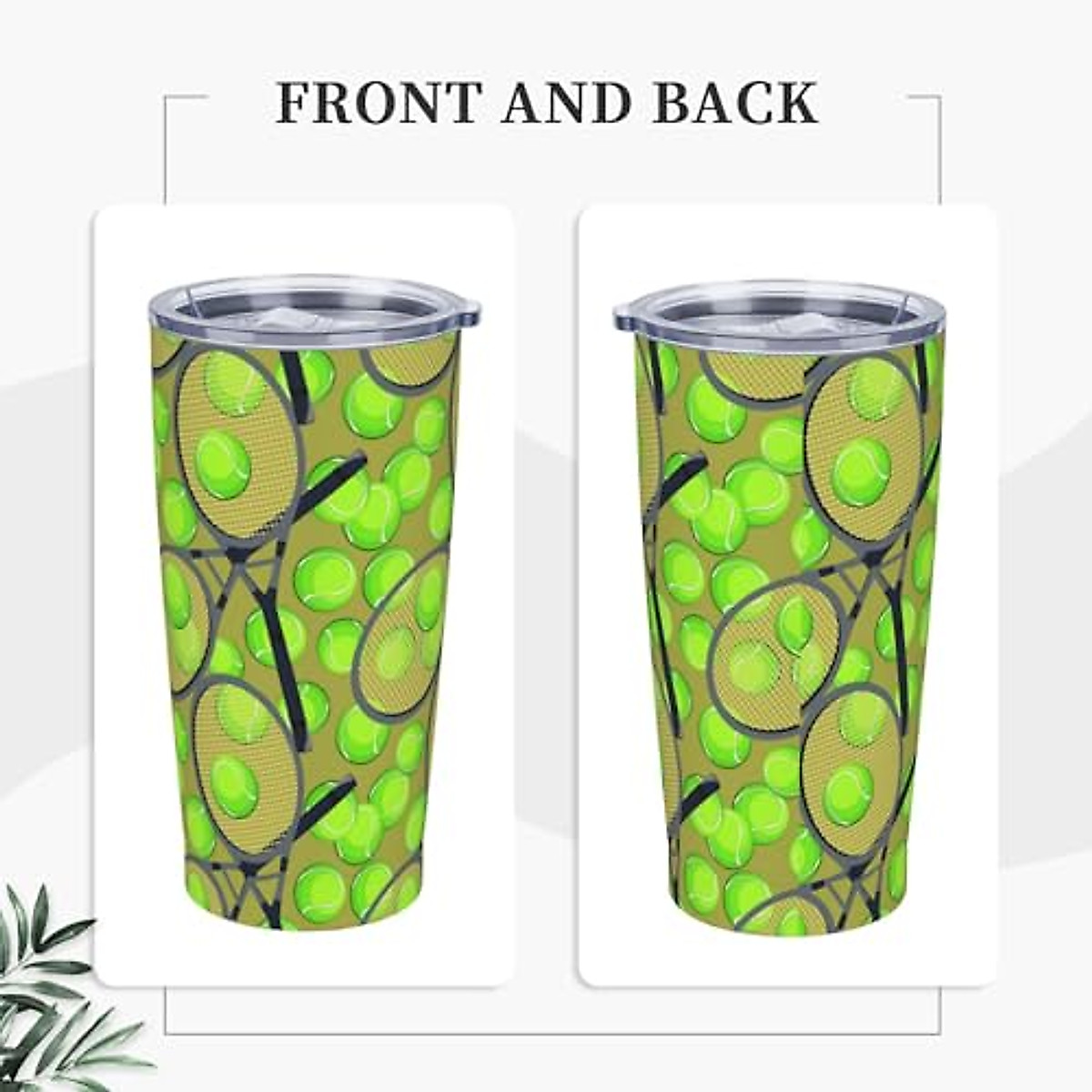 Yaxongx 20oz Tumbler Green Tennis Double Wall Vacuum Insulated Coffee Mug with Lid and Metal Straw Brush Reusable Stainless Steel Water Bottle Travel Cup Gifts for Car Ice Drinks Hot Beverage