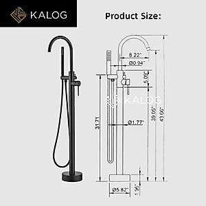 Kalog Single Handle Freestanding Tub Filler Floor Mount Bathtub Faucet with Handheld Shower (Matte Black)