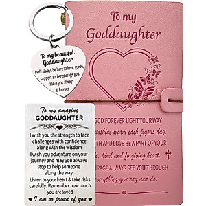 MALLAbyLAMMA To My Goddaughter Journal, Goddaughter Wallet Card, Goddaughter Keychain Gift Set, 140 Page Refillable Notebook, Suitable for Birthday, Graduation, Christmas